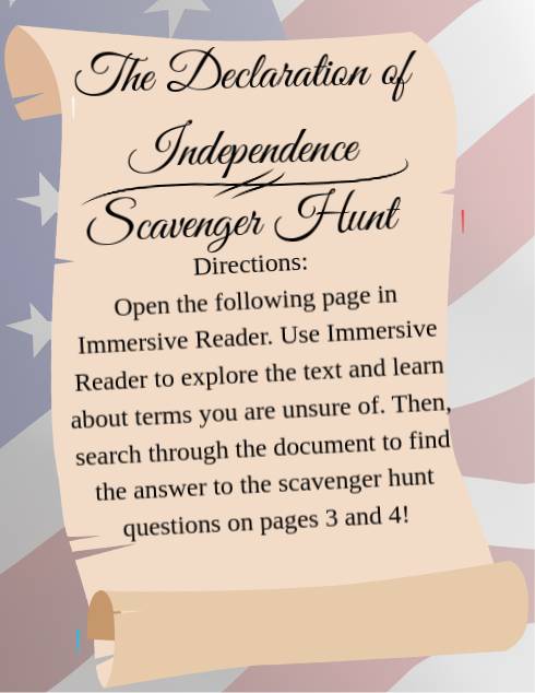 Create - The Declaration of Independence-Scavenger Hunt